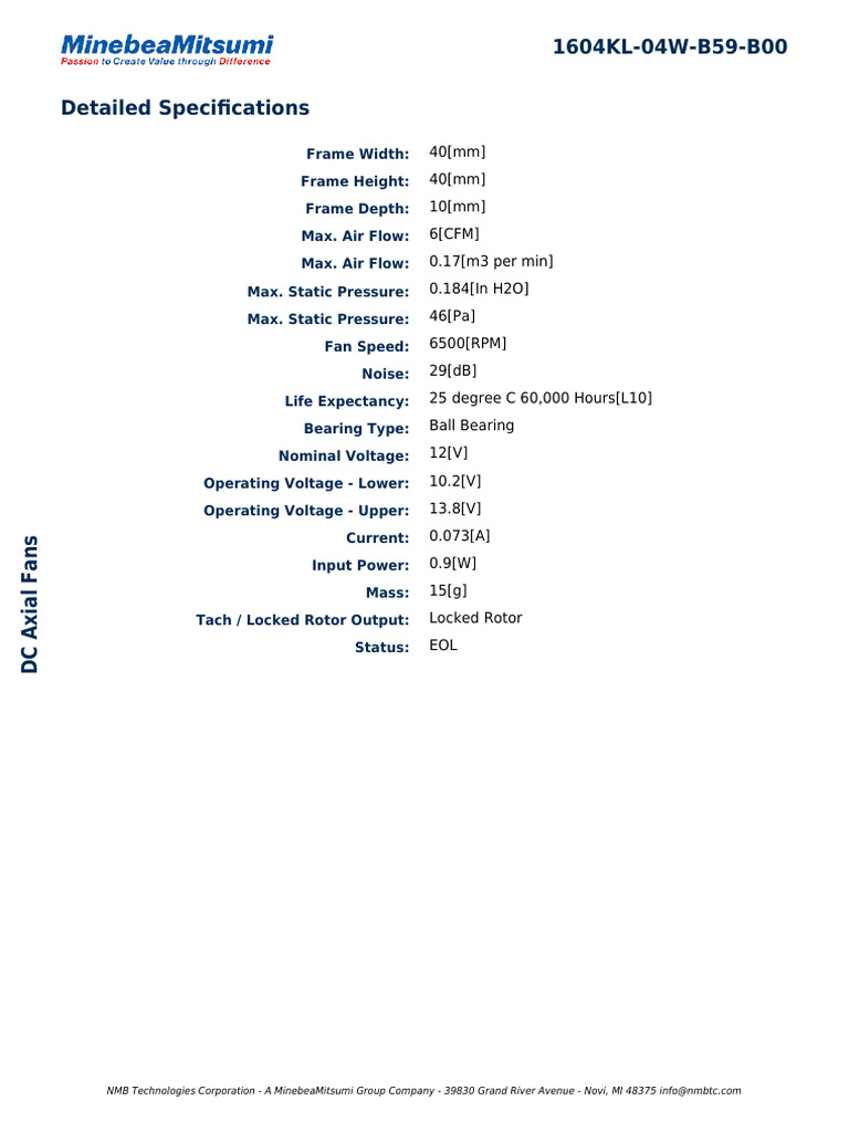 1604KL-04W-B59 Fan Specifications | PDF