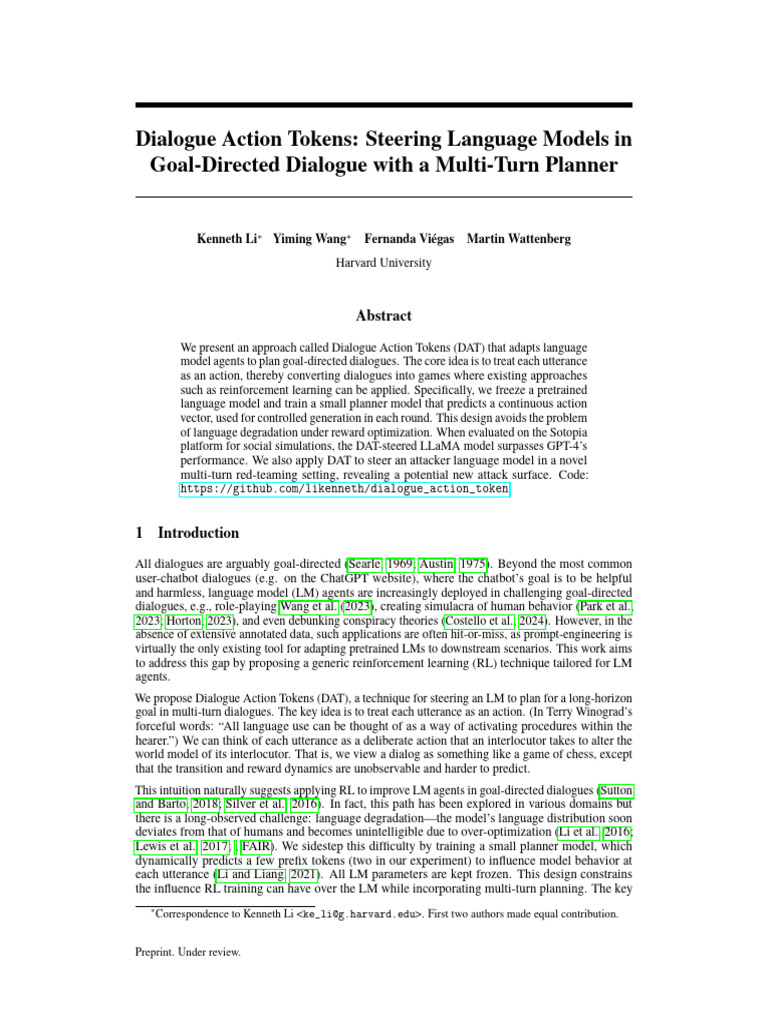 Dialogue Action Tokens: Steering Language Models in Goal-Directed Dialogue with a Multi-Turn ...