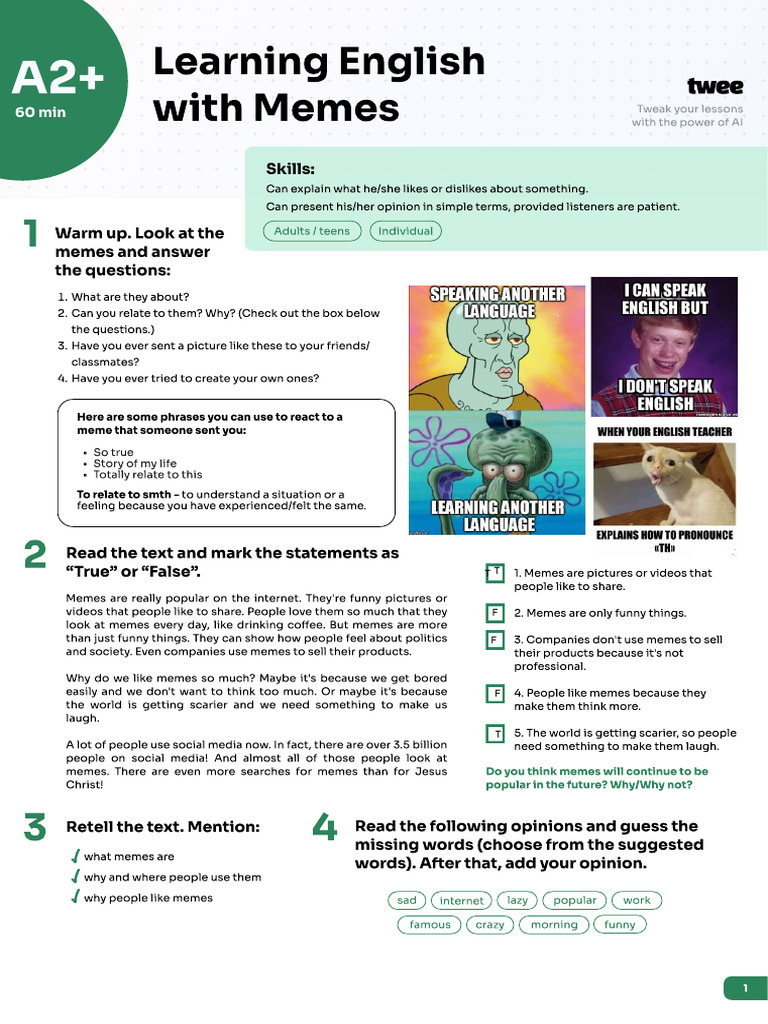 Learning English Through Memes | PDF