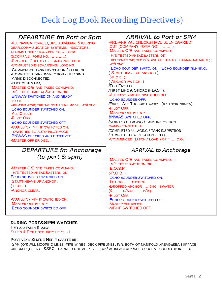 Deck Log Book Recording Guidelines | PDF | Watercraft | Water Transport