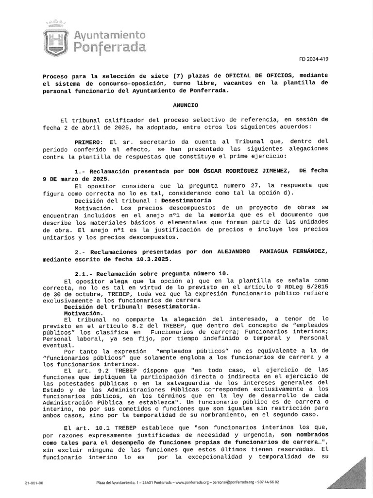 2024-419 Calificaciones Del Primer Ejercicio | PDF