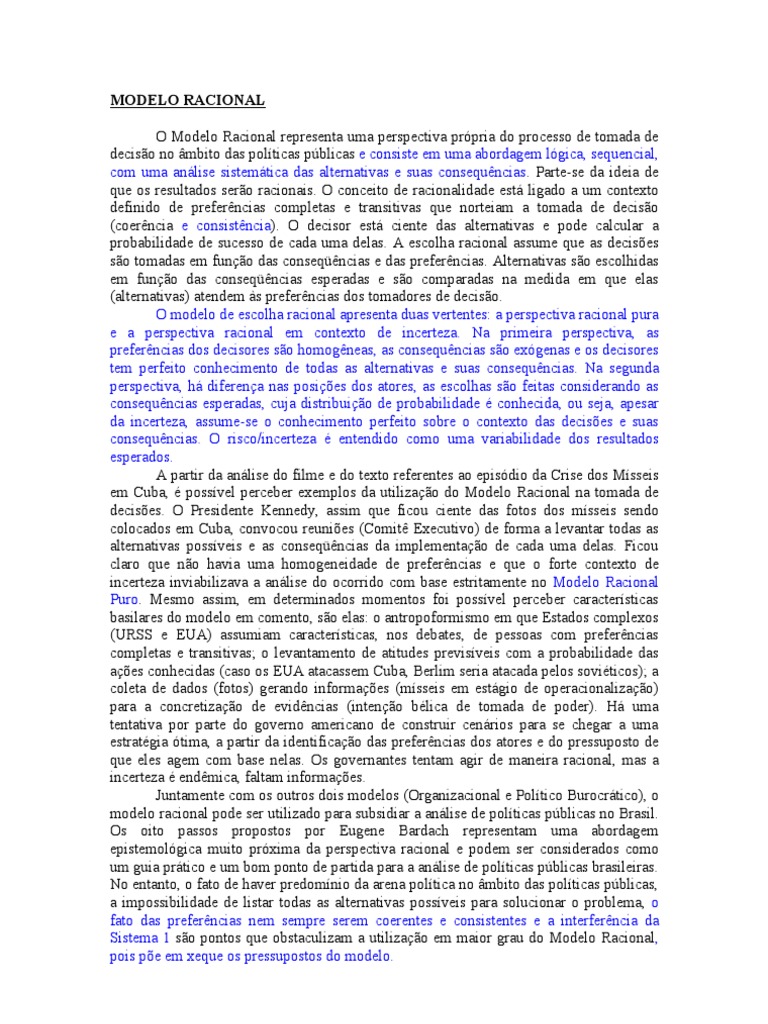 Modelo Racional na Tomada de Decisão | PDF | Tomada de decisões ...