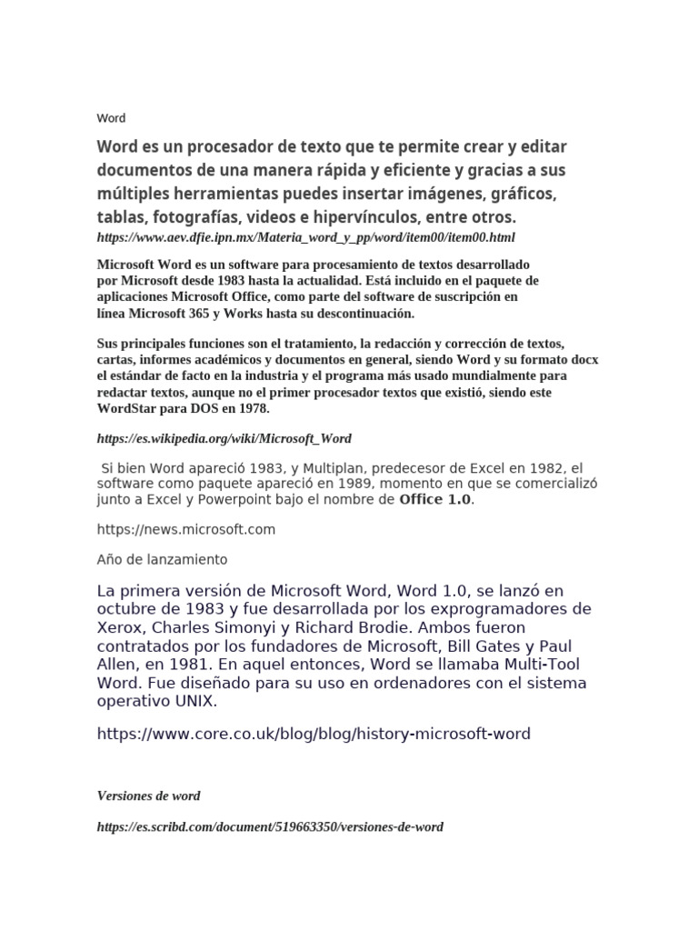 Historia de Microsoft Word desde 1983 | PDF