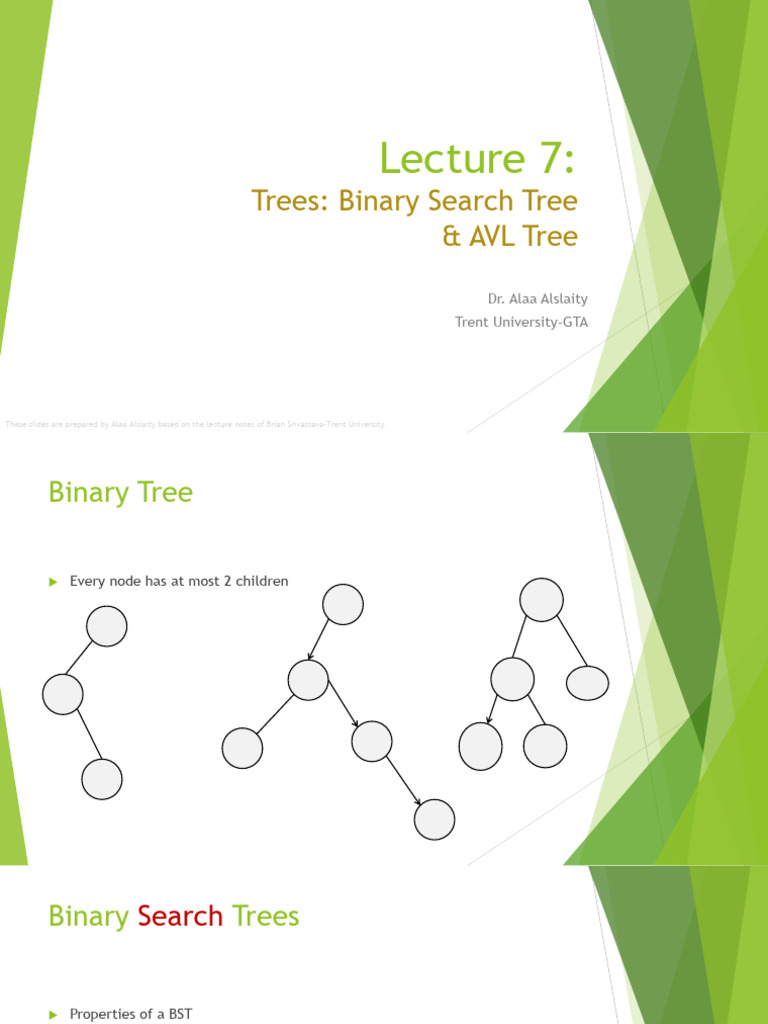 Lecture 7 Binary Search Trees, AVL Trees | PDF | Algorithms And Data Structures | Algorithms