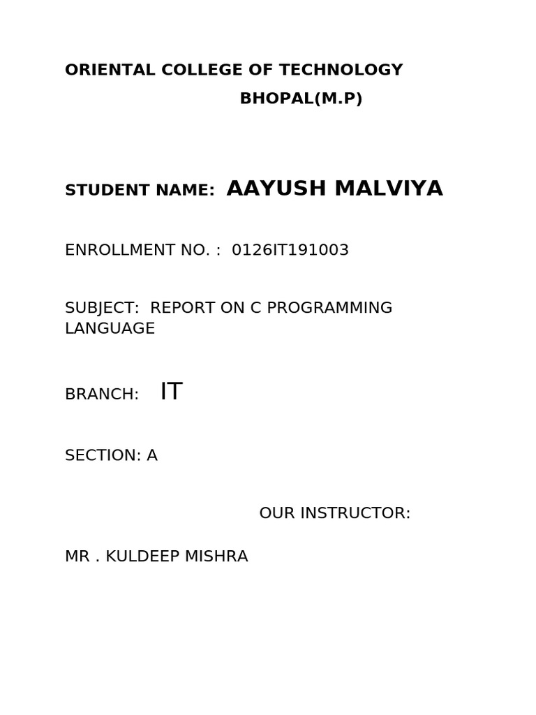 Aayush Malviya Report On C | PDF | Integer (Computer Science) | C (Programming Language)