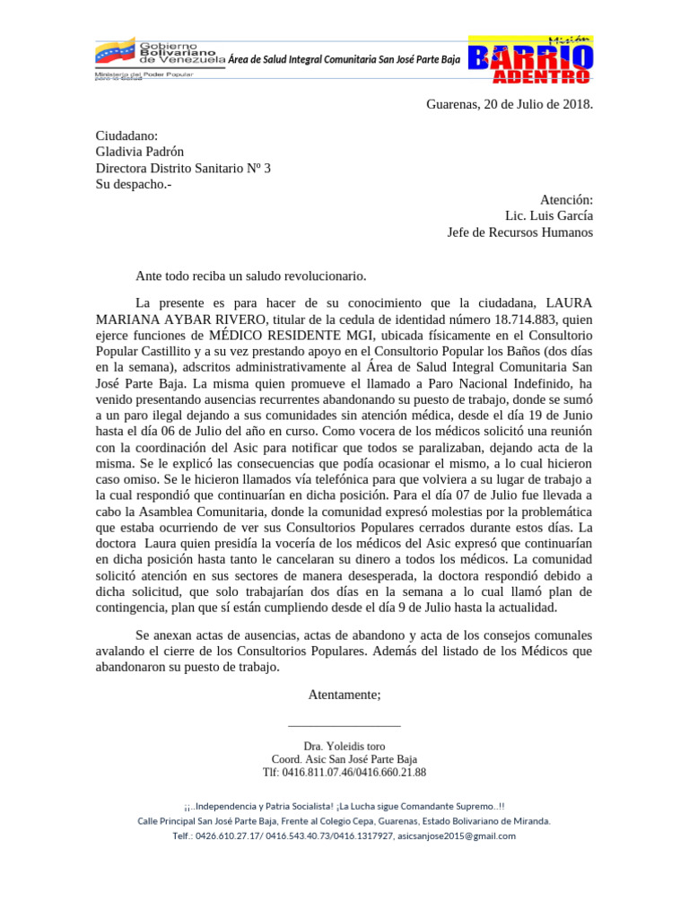 Oficio Laura Aybar | PDF