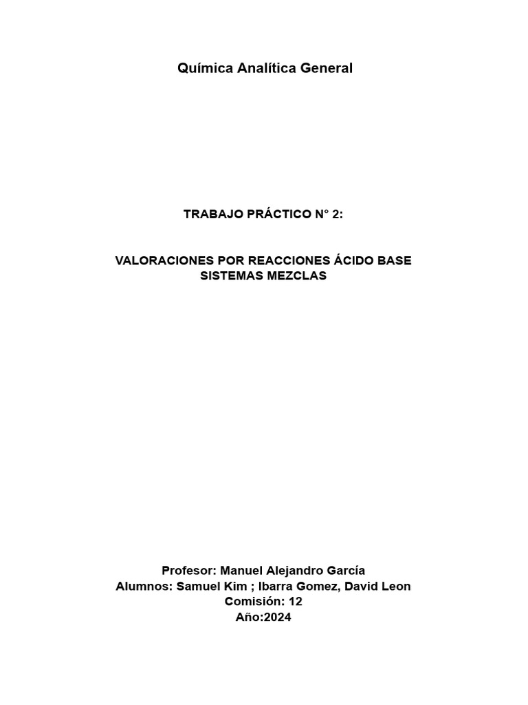 TP2-Quimica Analitica 2024 | PDF | Solución tampón | Valoración