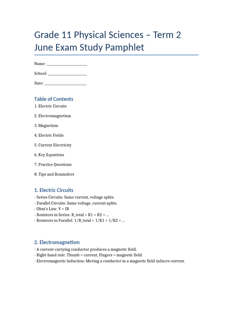 Grade 11 Physical Sciences Exam Guide | PDF
