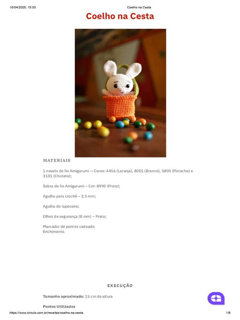 Coelho Na Cesta | PDF | Crochê | Tecidos estampados