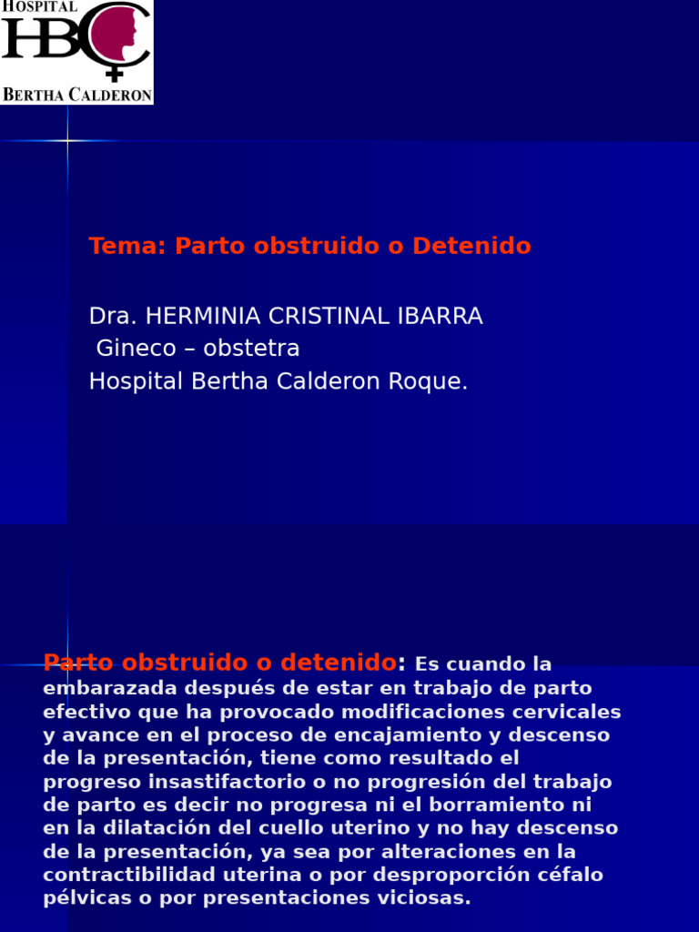 Parto Obstruido: Causas y Manejo | PDF | Parto | Obstetricia