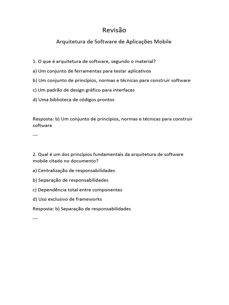 Revisão Arquitetura de Software Mobile - PDF | PDF | Framework de software | Model-View ...