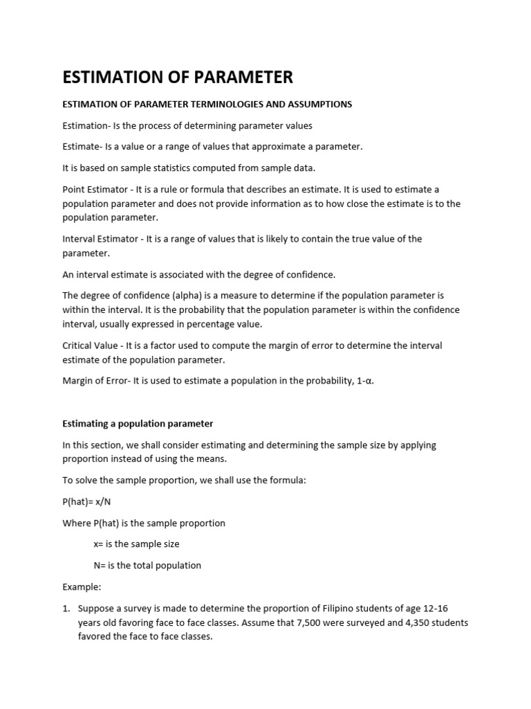 Estimation of Parameters | PDF | Confidence Interval | Estimator