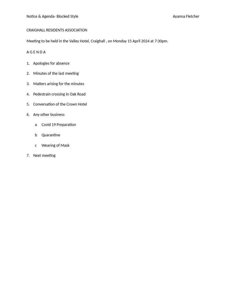 Notice&Agenda Blocked Style | PDF