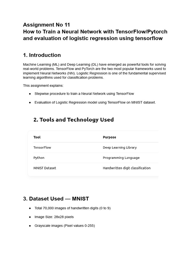 How To Train A Neural Network With Tensorflow Pytorch And Evaluation Of Logistic Regression