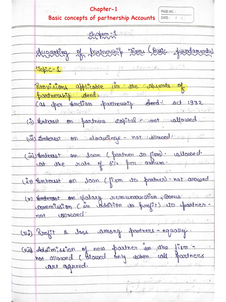 Chapter-1 Basic Concepts of Partnership Accounts | PDF