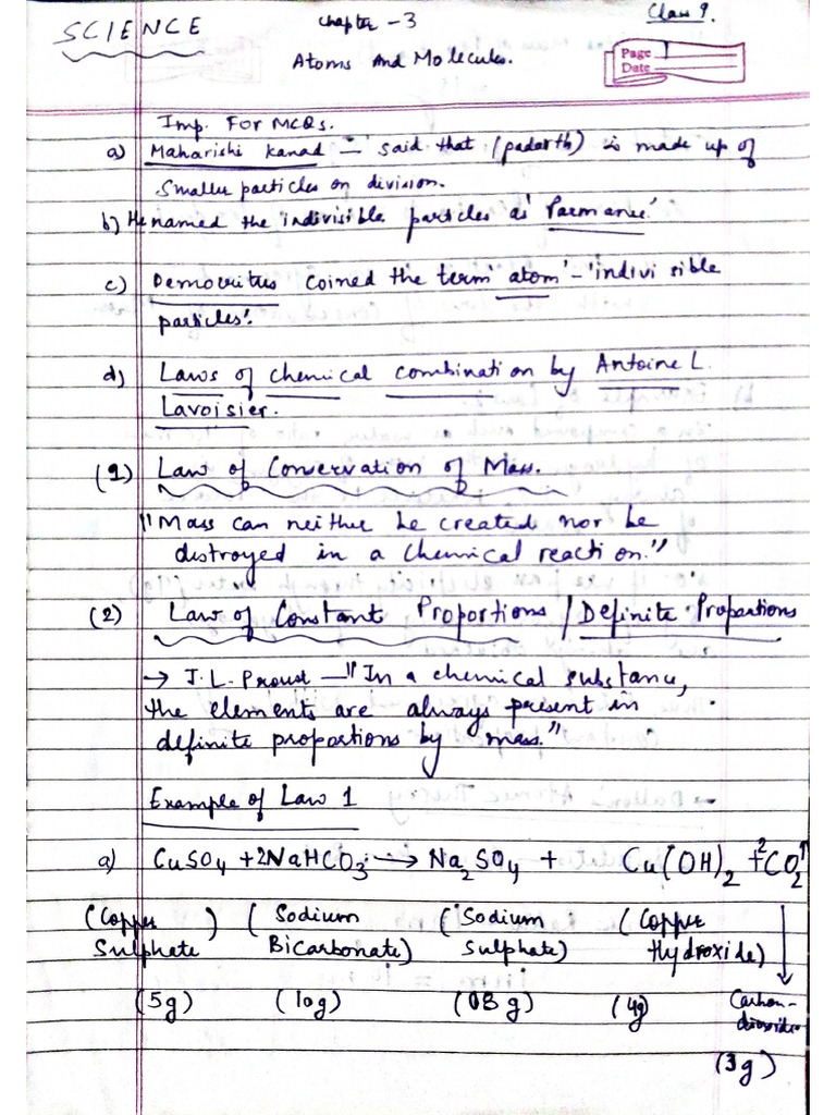Chemistry Class 9 Chapter 3 | PDF