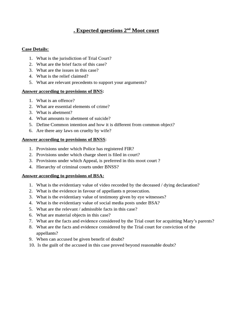 Moot Court - 2 Expected Questions-1 | PDF
