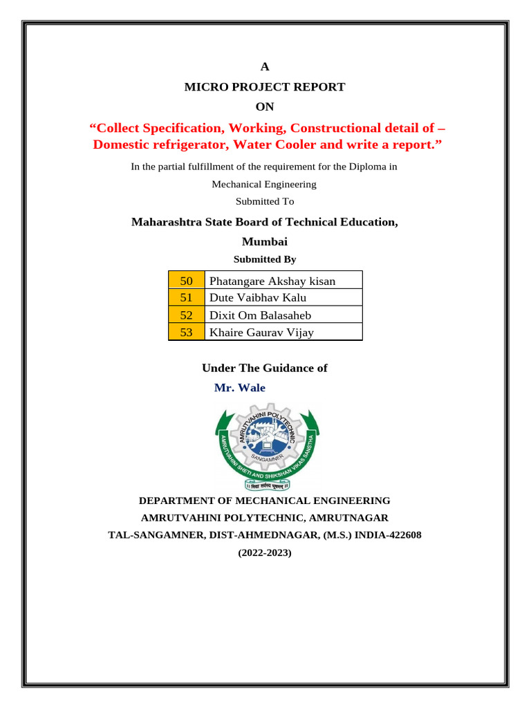 PER Microproject | PDF | Refrigerator | Water