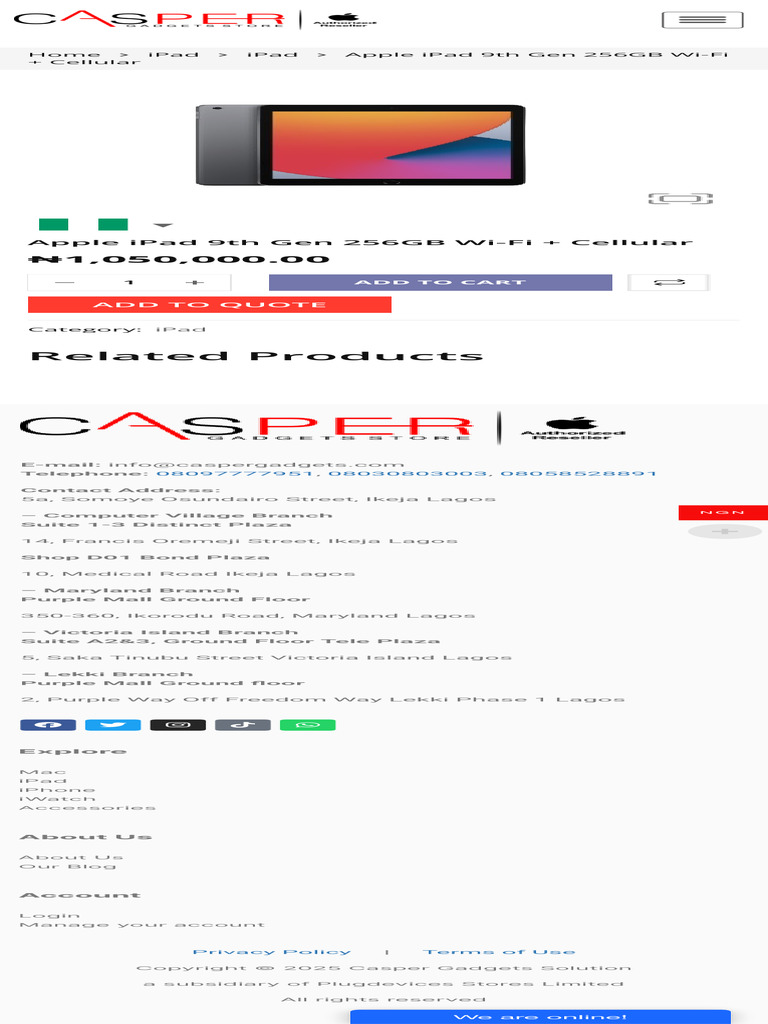 Apple Ipad 9th Gen 256GB Wi-Fi + Cellular - Casper Gadgets Solution | PDF