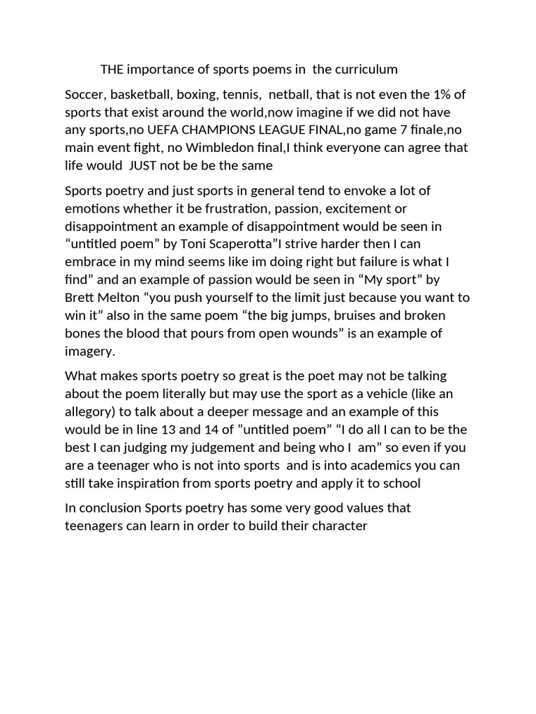 THE Importance of Sports Poems in The Curriculum | PDF