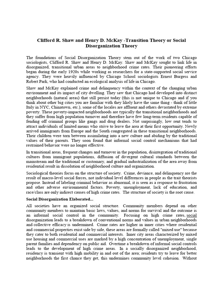 Shaw and McKay's Social Disorganization Theory | PDF | Liberal Arts ...