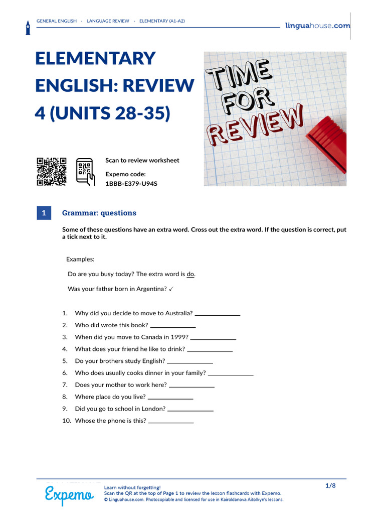 Elementary English Review: Units 28-35 | PDF | English Language ...
