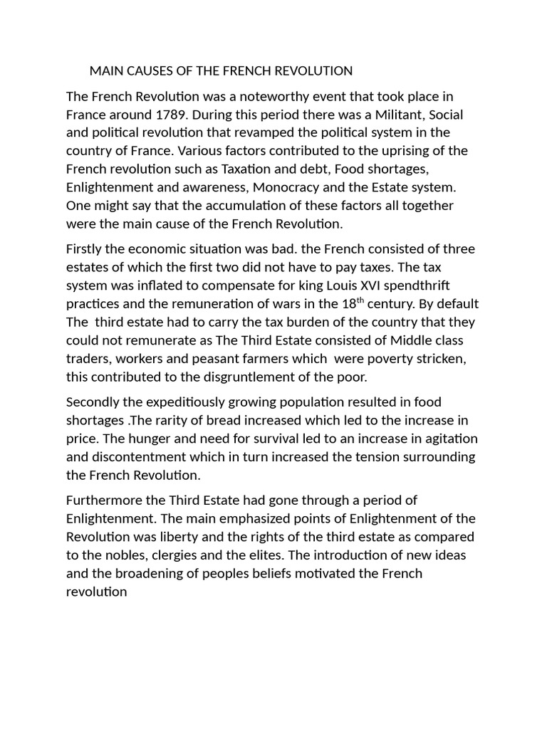 Main Causes of The French Revolution | PDF