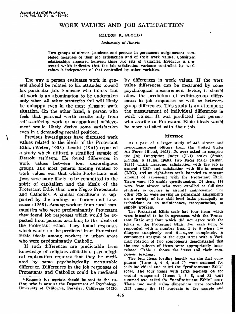 Work Values and Job Satisfaction | PDF | Job Satisfaction | Psychology