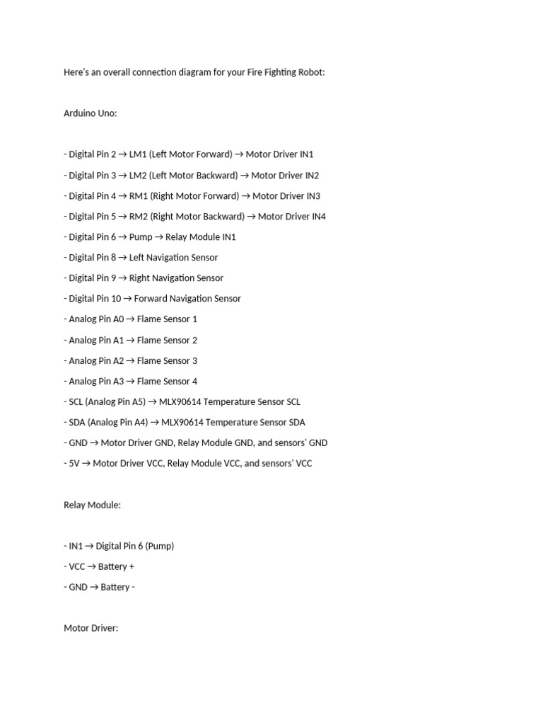 Fire Fighting Robot Connection Diagram | PDF