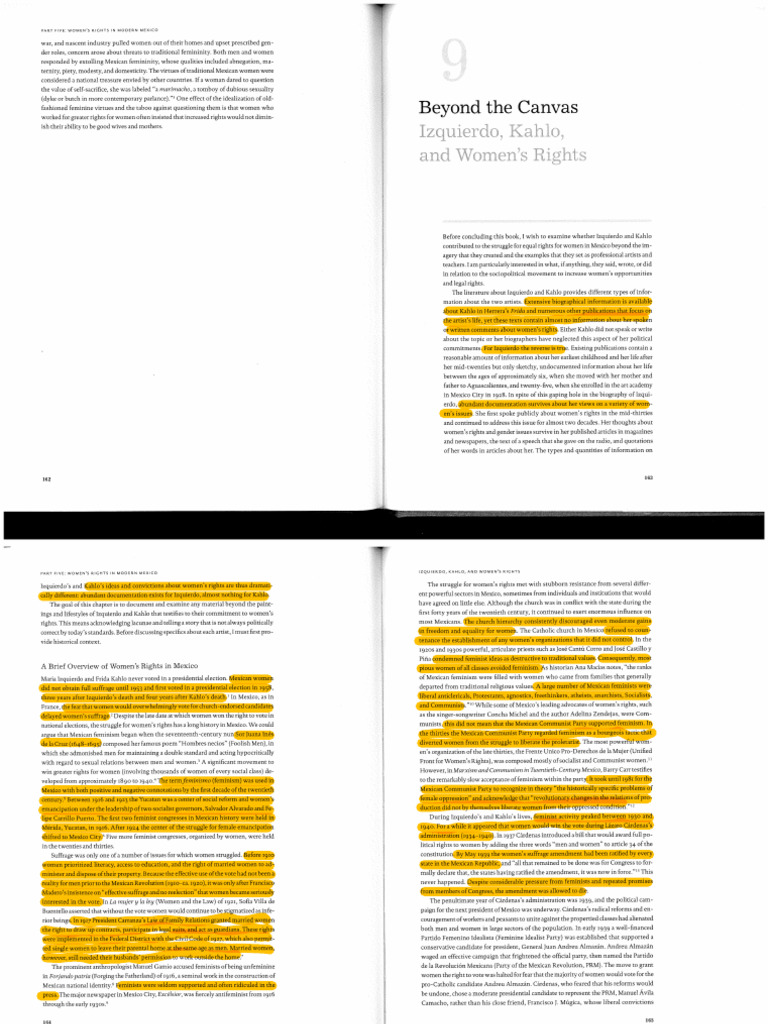 Deffebach Ch 9 Beyond the Canvas Izquierdo, Kahlo, and Women's Rights | PDF