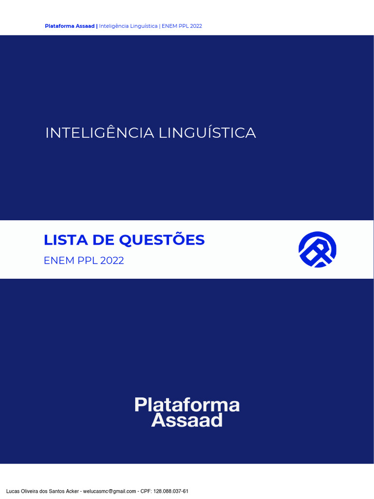 Inteligência Linguística - Exercícios ENEM PPL 2022 | PDF