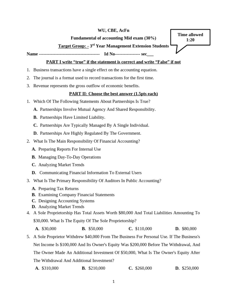 Fundamental Accounting Mid Exam 2023 | PDF | Economies | Business
