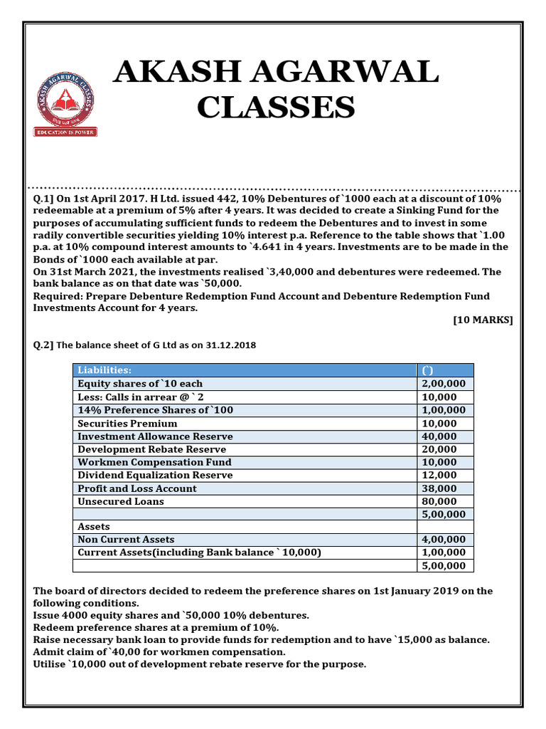 7) Issue and Redemption of Debentures QP | PDF | Preferred Stock ...
