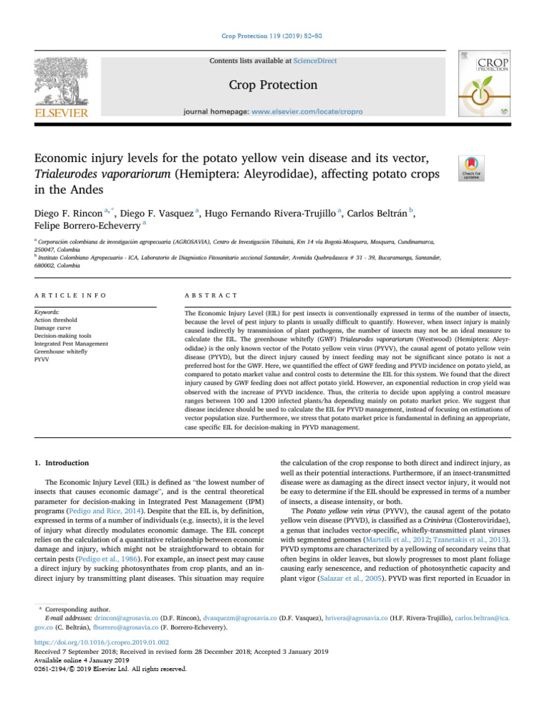Economic injury levels for the potato yellow vein disease and its ...