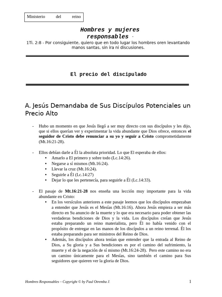 El Presio Del Discipulado | PDF | Jesús | Evangelio de Mateo