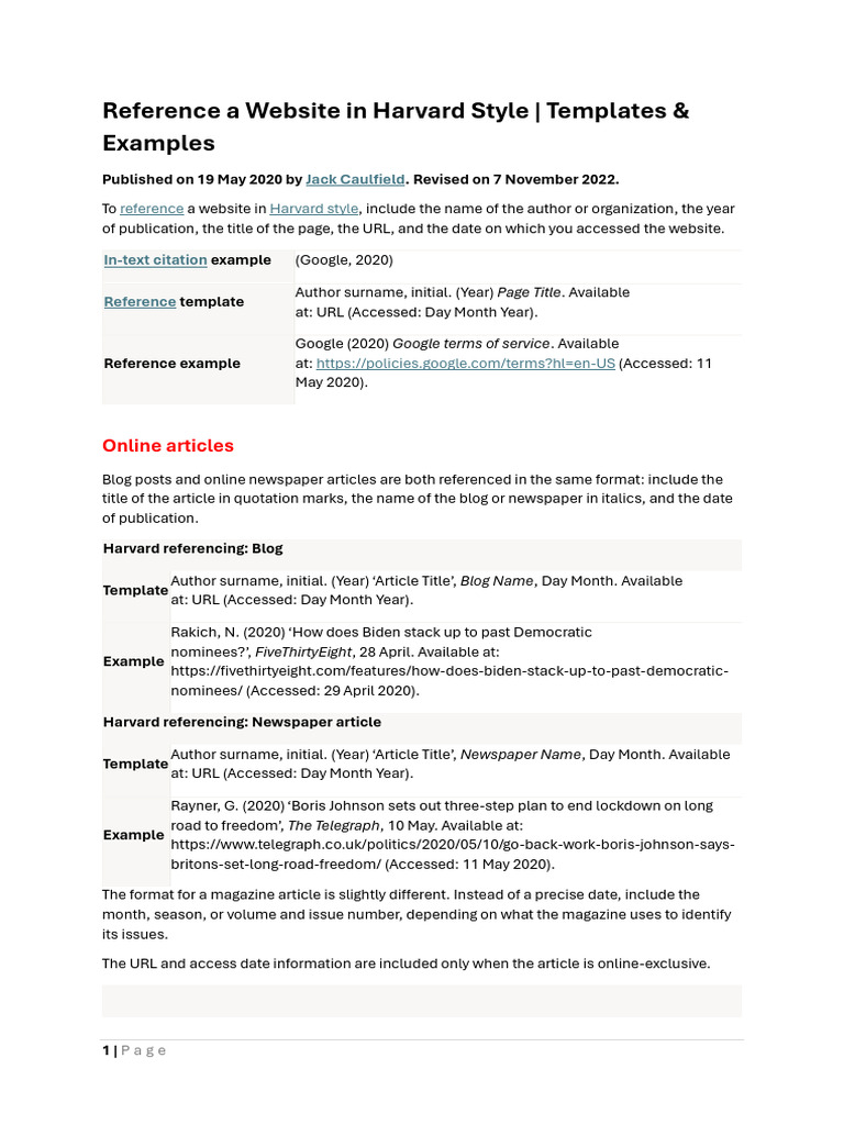 Reference A Website in Harvard Style - 09-04-2024 | PDF | World Wide ...
