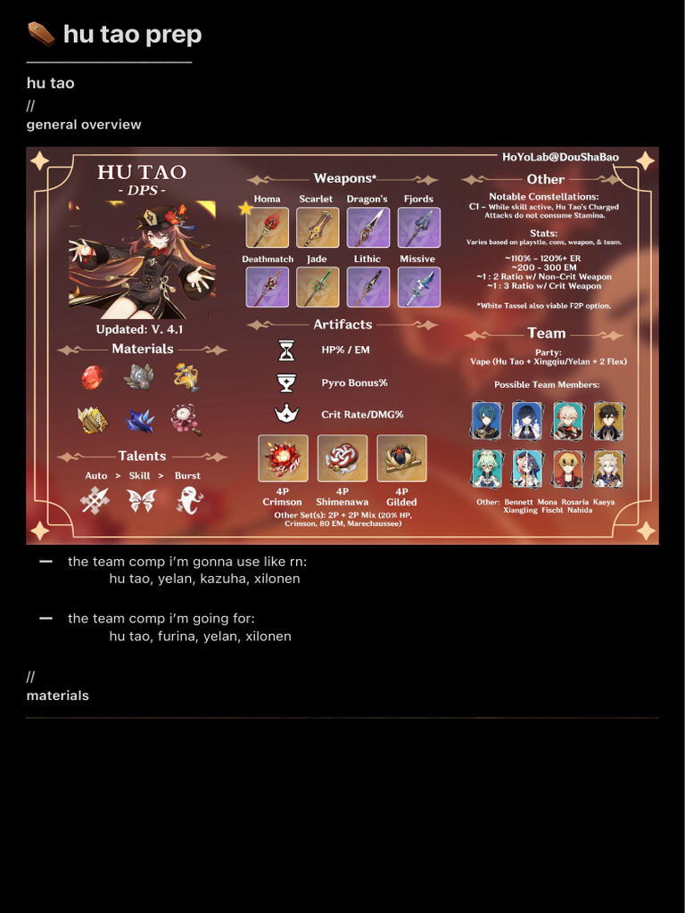 Hu Tao Ascension and Farming Guide | PDF