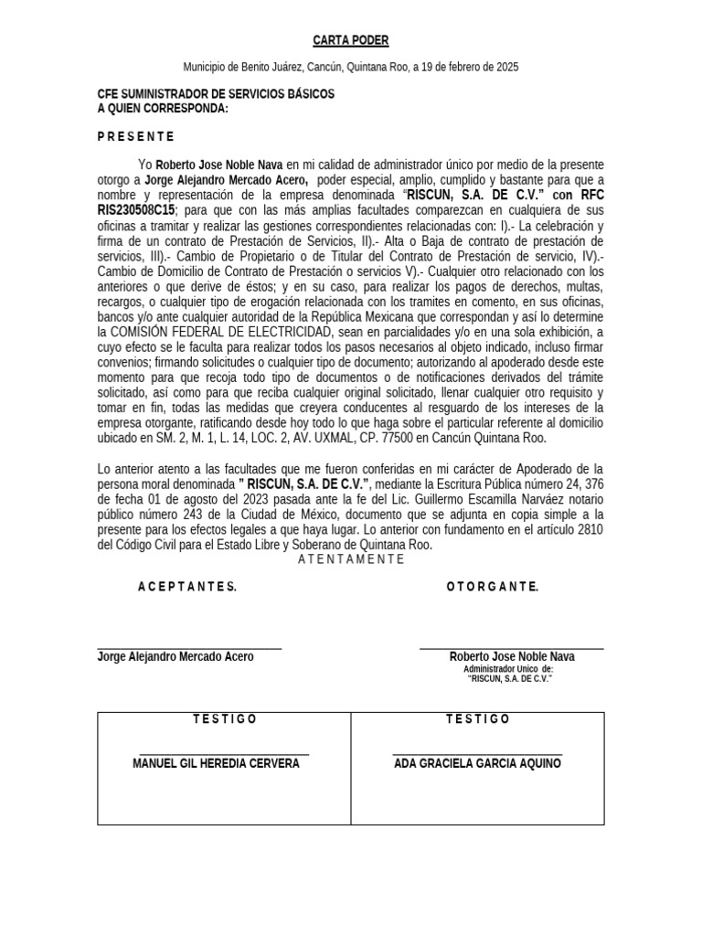 CARTA PODER Cfe Jorge Mercado | PDF