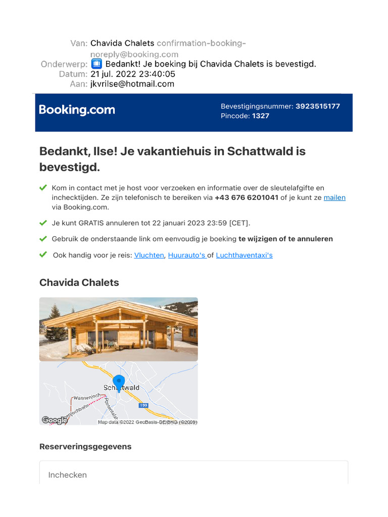 ? Bedankt! Je Boeking Bij Chavida Chalets Is Bevestigd | PDF