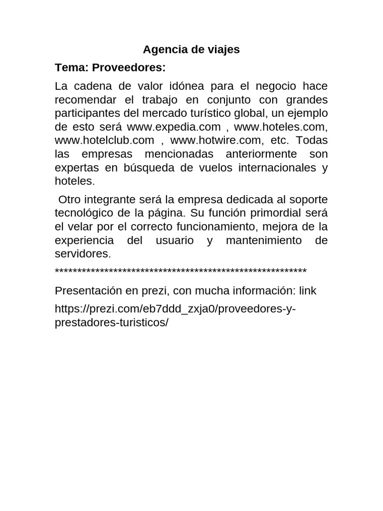 Proveedores Clave para Agencias de Viajes | PDF