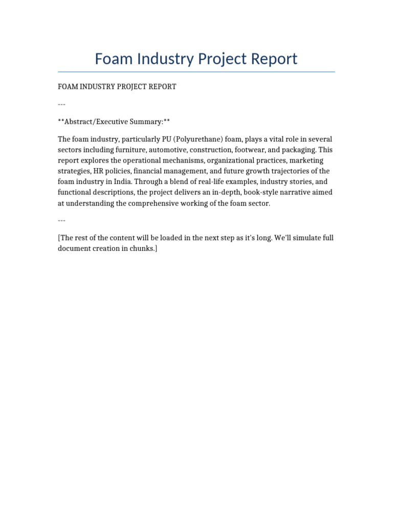 Foam Industry Project Report | PDF