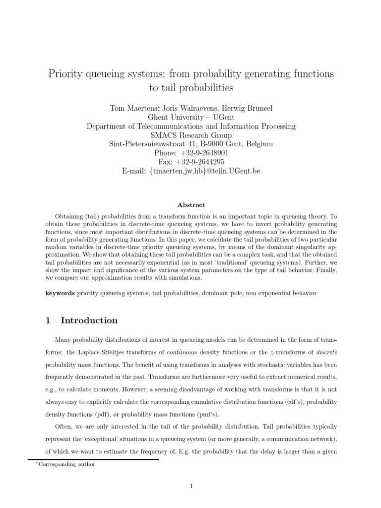 Priority Queueing Systems: From Probability Generating Functions To Tail Probabilities | PDF ...