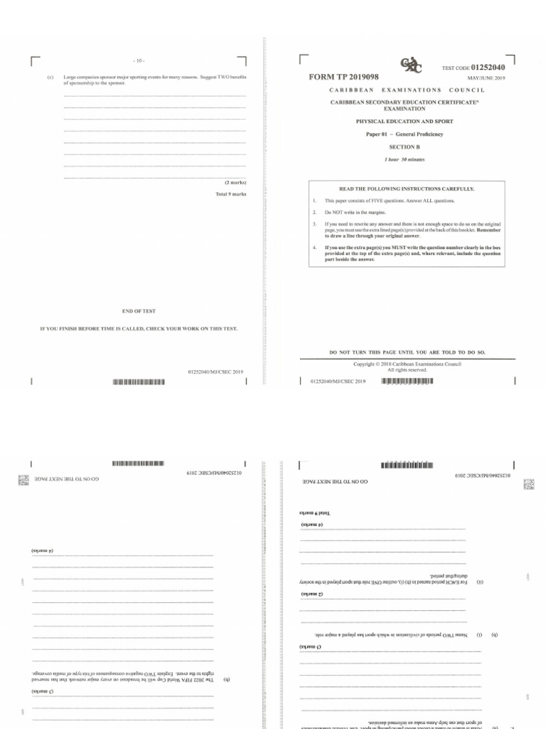 CSEC PE MayJune P1 B 2019.pdf - Booklet | PDF