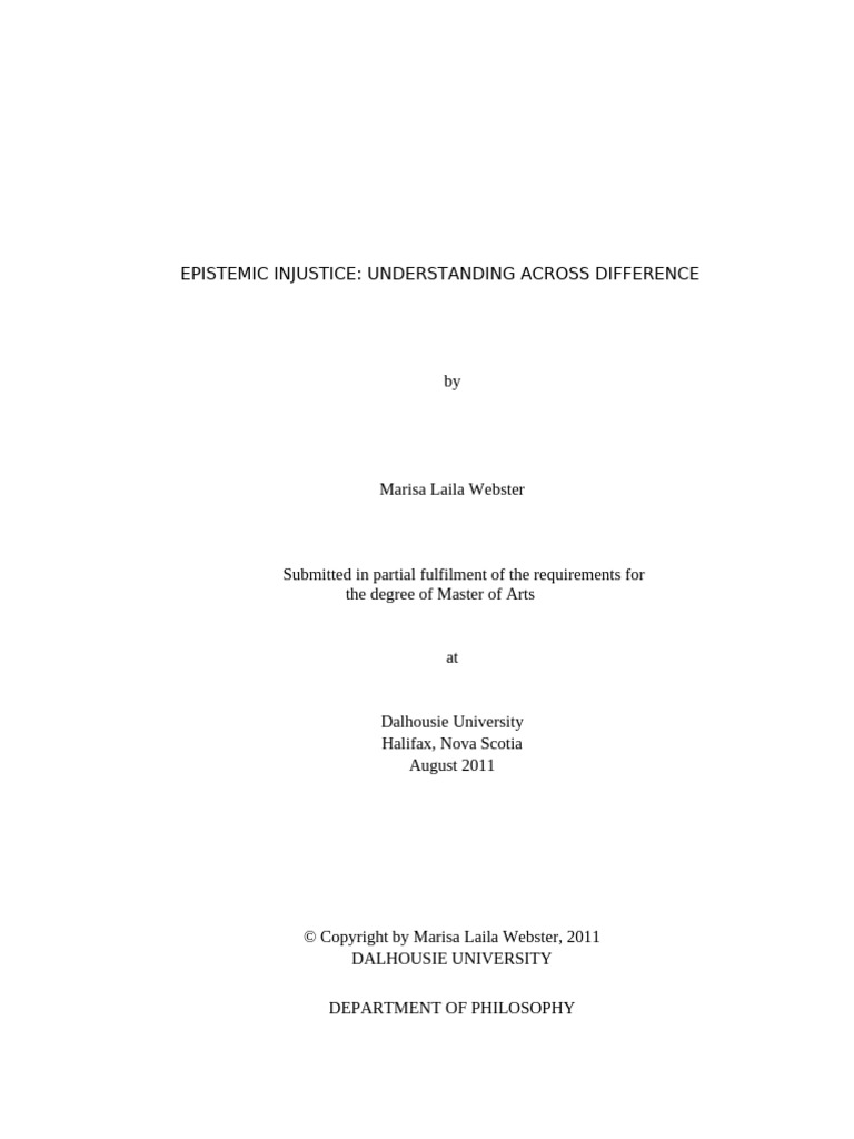 Webster - Epistemic injustice. Understanding across difference | PDF ...