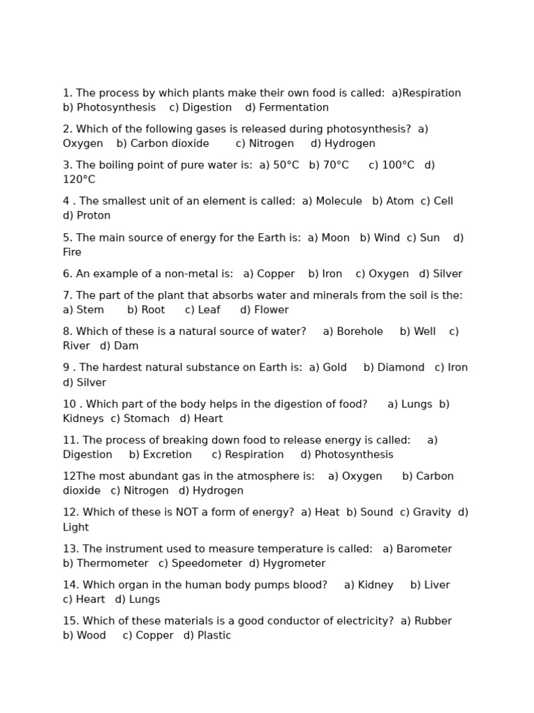 Basic Science Jss 3 Exam | PDF | Oxygen | Water