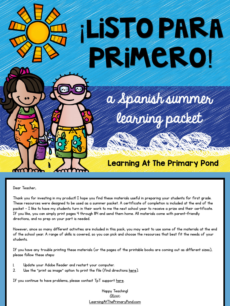 Paquete de Aprendizaje Verano 1er Grado | PDF