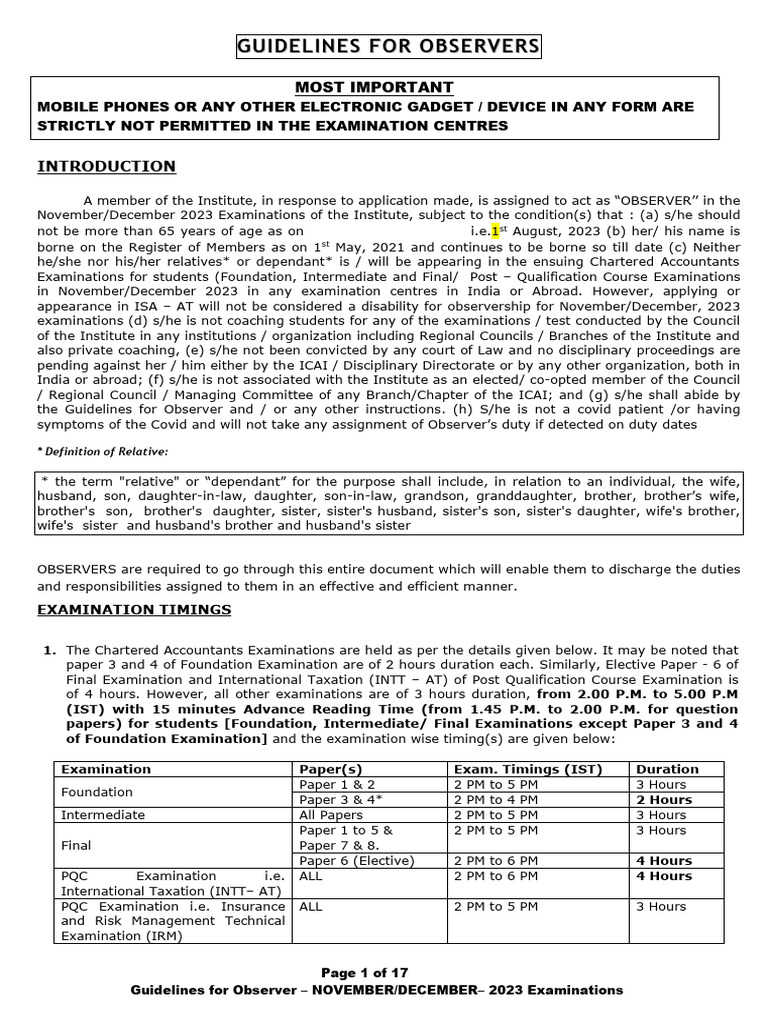 Guidelines Observers Nov Dec 2023 | PDF | Identity Document | Multiple Choice