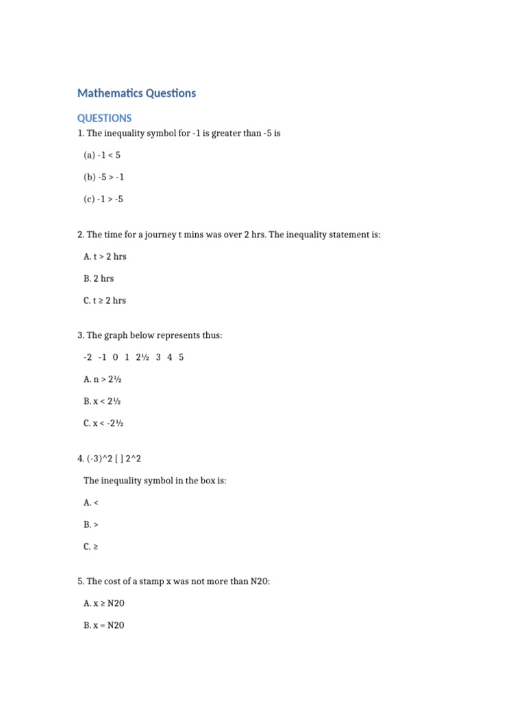 Mathematics Questions (1) | PDF
