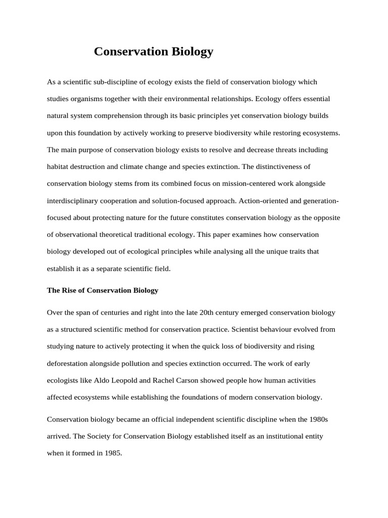 Conservation Bio Assignment | PDF | Conservation Biology | Ecology