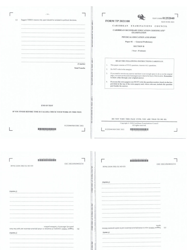 Physical Education and Sport Paper 01B MAY 2021.pdf - Booklet | PDF